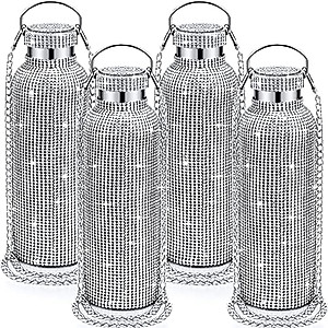 4 Pieces 25 oz Bling Cup Diamond Water Bottle Rhinestone Stainless Water Bottles Insulated Bling Tumbler Diamond Glitter Cup with Chain Brush for Women Travel Wedding Party Favor Gifts