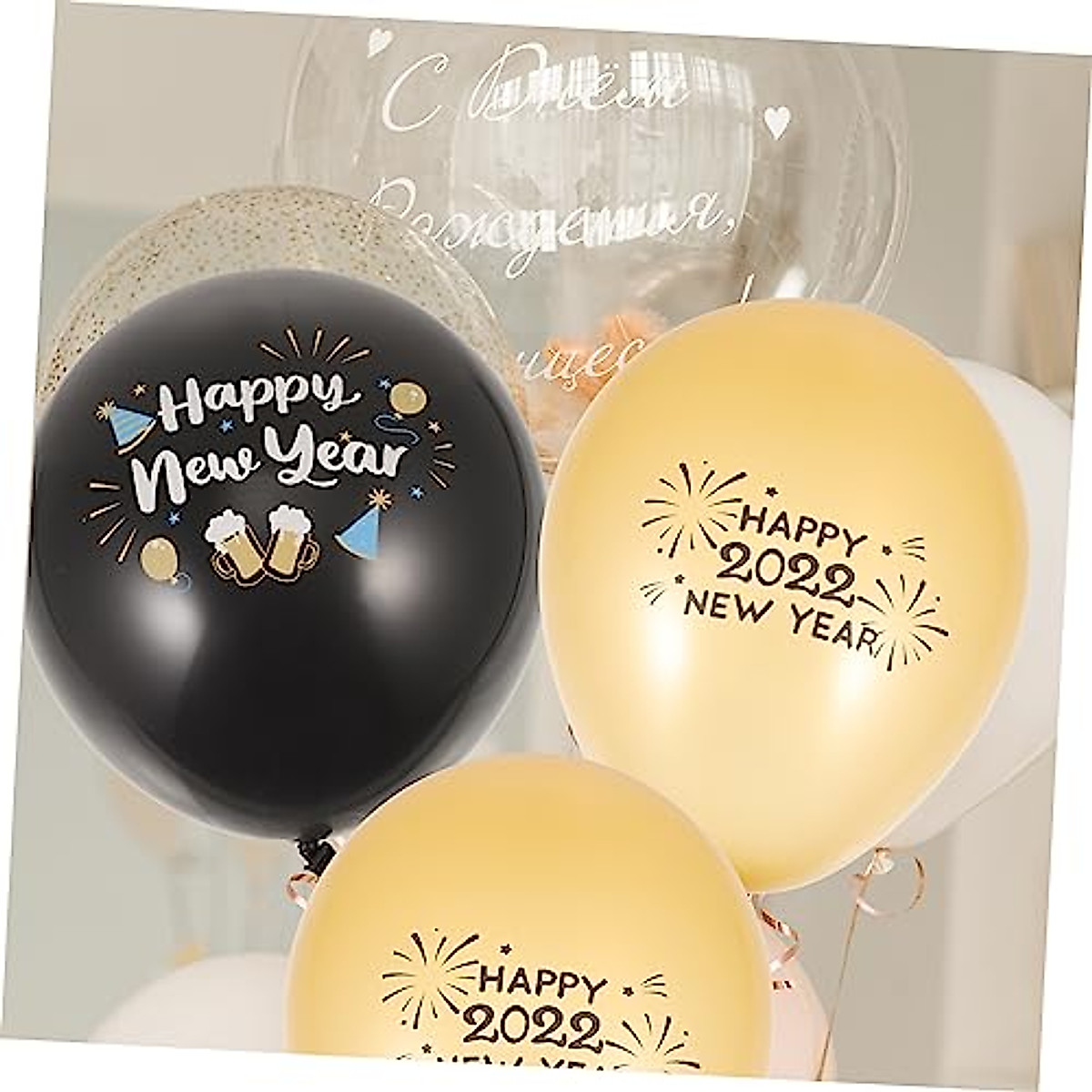 jojofuny 30pcs New Year's Day Latex Balloons Flag Banner Garland Metalic Balloons Number Ballons Christmas Balloon New Year Balloons Gold Confetti Balloons Cheers Pattern Balloon Arch