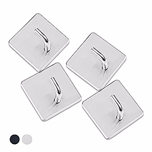 JIQGOZBAN Towel Hooks for Bathrooms 4 Packs, Self Adhesive Wall Hangers Heavy Duty Stainless Steel Hanging, Door Hanger Hook Suitable for Bathroom, Bedroom, Kitchen, Hotel & Pool (Brushed Silver)