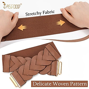 JASGOOD Women's Wide Elastic Belt Vintage Stretchy Belt for Dresses Braided Waist Belt