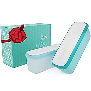 SveBake Ice Cream Storage Containers with Lids 2 PACK - 1.5 Quarts Homemade Ice Cream Tubs, Freezer Containers, Turquoise & Green