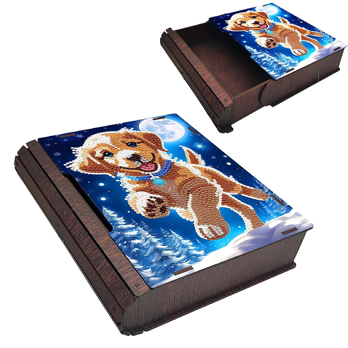 ARTopet DIY Drawer Storage Box Christmas Diamond Art Painting Wooden Tabletop Drawer Organizer Special Shaped Crystal Ornament for Office Home Toiletries Supplies Vanity-Dog