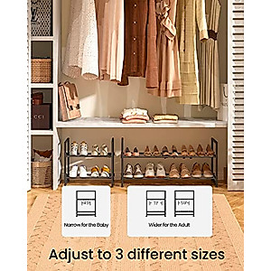 Hzuaneri 2-Tier Expandable Shoe Rack, Adjustable Shoe Storage Organizer, Heavy Duty Metal Shoe Stand, Free Standing Shoe Shelf for Entryway Closet Doorway, Portable and Space Saver, Black