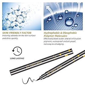 LOKFAR 6 Pcs Double-Side Liquid Eyeliner Stamp Pen Set, Eye Liners for Women Waterproof Eyeliner Pencil Black Eye-liner Stencils Long-Lasting Tattoo Makeup-Triangle,Star,Moon,Heart,Flower,Smiley