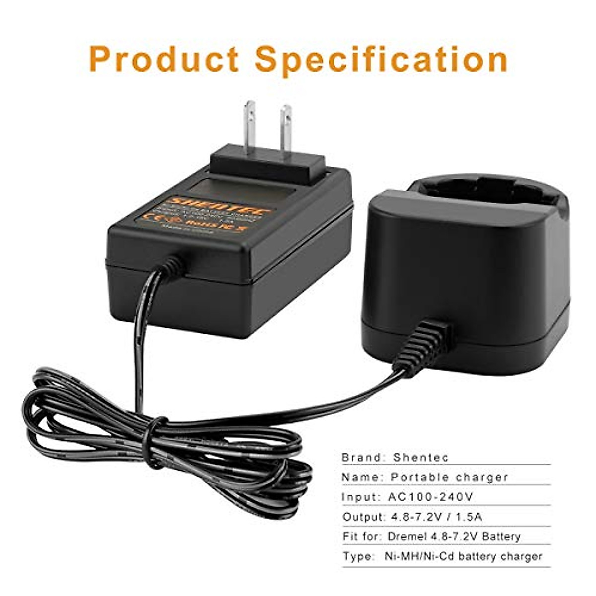 Shentec 4.8V and 7.2V Ni-MH and Ni-Cd Charger Compatible with Dremel 755-01 757-01 5000755-01 7700-01 7700-02 7300 Pod Style Battery (Not for 757 Battery)