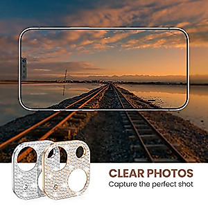 Goton Bling Metal Protector for iPhone 14 Plus & iPhone 14 Camera Lens Protector [No Glass], Glitter Diamond Lens Cover for iPhone 14 Plus & 14 Accessories Silver+Rose Gold