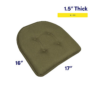 Sweet Home Collection Chair Cushion Memory Foam Pads Tufted Slip Non Skid Rubber Back U-Shaped 17" x 16" Seat Cover, Army Green 6 Count