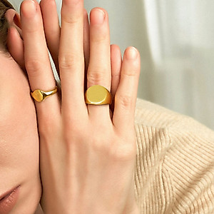 GOLDCHIC JEWELRY Statement Rings For Women, 18K Gold Plated Stainless Steel Classical Simple Plain Signet Pinky Stacking Ring