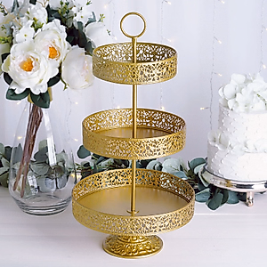 Efavormart 23" Tall Gold 3-Tier Metal Reversible Dessert Cupcake Stand for Wedding Decoration Event