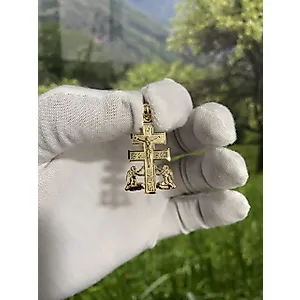 14k Yellow Gold Religious Cross of Caravaca Pendant