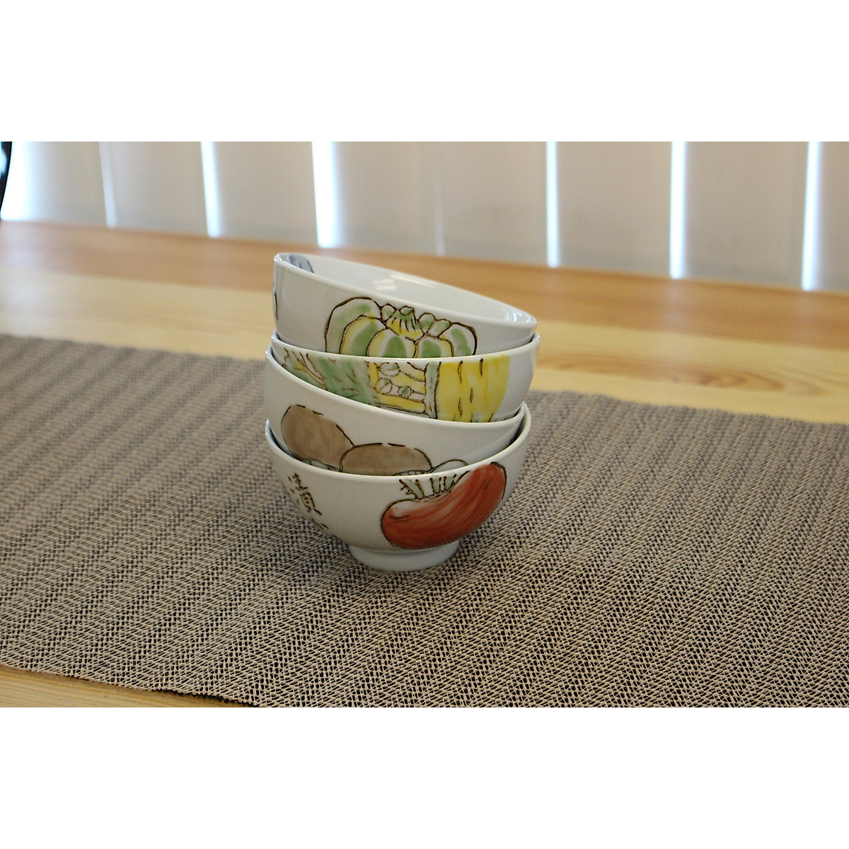 Set of 4 Porcelain Japanese Bowls W Gift Box for Ramen Noodle Udon Noodle Rice Vietnamese Soup Cereal Pho Popcorn Oatmeal (Vegetable)