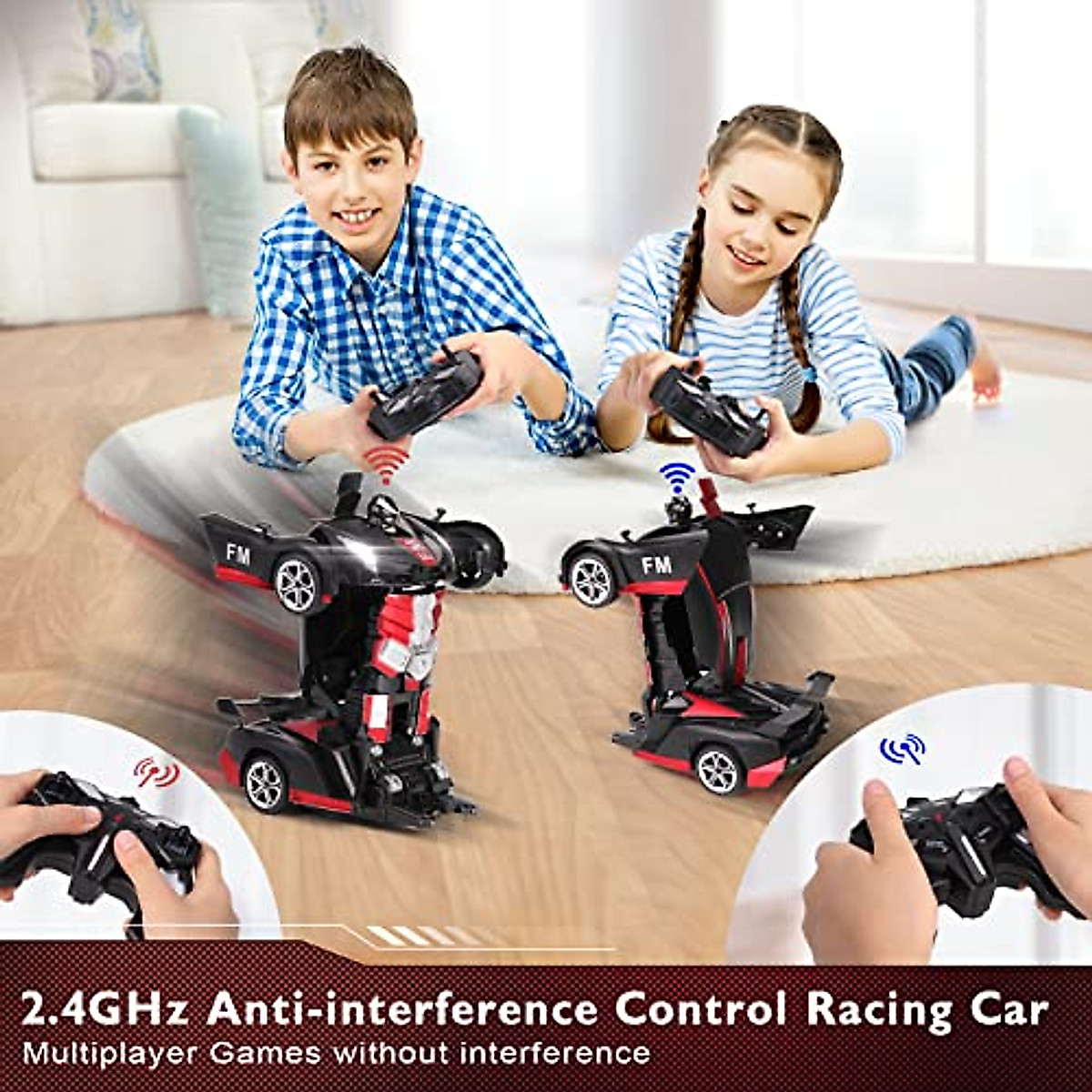 KULARIWORLD Remote Control Transform Car Robot 2.4Ghz 1:18 Rechargeable RC Car Toys for Kids One Button Deformation 360 Degree Rotating Drifting Christmas Birthday Gifts for Boys and Girls 3-12
