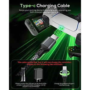 MENEEA Charger Charging Cable for PS5/PS5 Pro Controller,for Xbox Series X/S,for Nintendo Switch 2 Pack 10FT Replacement USB C Cord Nylon Braided Type-C Ports for PlayStation 5 Skins,Grey