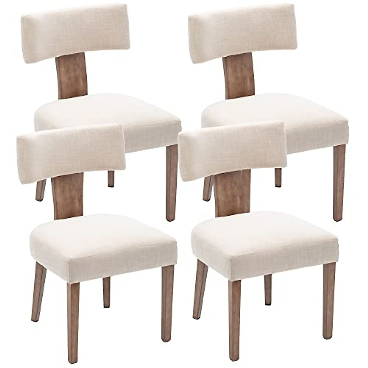 RIVOVA Linen Dining Chairs Set of 4, Modern Dining Chair with Wood Legs, Upholstered Dining Chairs for Dining Room, Kitchen, Vanity, Living Room, Beige