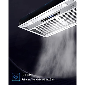 EALLMALL Range Hood Insert 30 Inch,970 CFM Range Hood Insert with Remote, Gesture Sensing/Touch Control Insert Range Hood,4-Speed Vent Hood Insert, Stainless Steel Hood Vent Insert, Built In,EK22-30-1