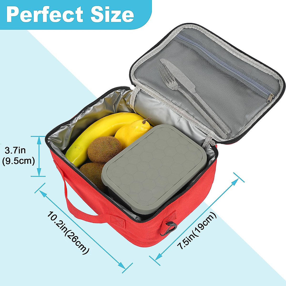 Insulated Lunch Bag for Boys/Girls/Kids, Reusable Cooler Bags for School/Picnic/Travel, White Red Adjustable Shoulder Strap Lunchbox