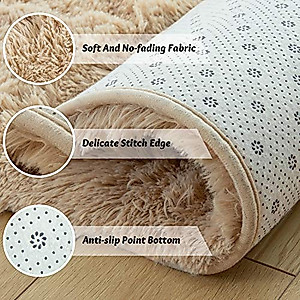 Andecor Soft Fluffy Bedroom Rugs, 8 x 10 Feet Indoor Shaggy Plush Area Rug for Boys Girls Kids Baby College Dorm Living Room Home Decor Floor Carpet, Camel