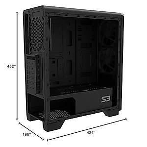 Zalman S3 TG ATX Mid-Tower PC Case, 3 x 120mm Fans Pre-Installed, Tinted Tempered Glass Side Panel, USB 3.0, Black