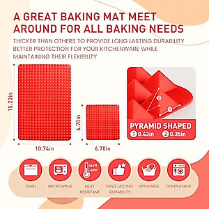 Silicone Baking Mat Sheets for Oven Mats Cooking Pan16"x11" and 6.7"x6.7" 2 Pack Non-Stickfor Oven Grilling BBQ (2 Pack-Red Large+Small)