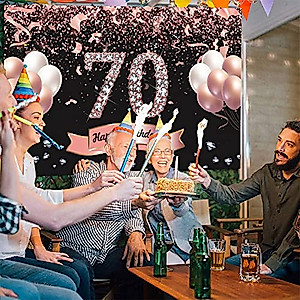 Trgowaul 70th Birthday Decorations for Women - Rose Gold Happy 70th Birthday Banner Backdrop 5.9 X 3.6 Fts Photography Background 70th Birthday Party Suppiles Gifts for Women