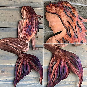 JACE Metal Wrought Iron Mermaids Crafts, Mermaid Metal Art Wall Decor, Wrought Iron Mermaid for Home Garden Beach Decoration (Copper)