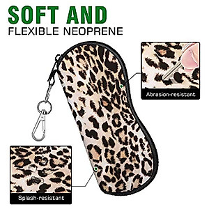 MoKo Eyeglasses Case, (2 Pack) Soft Zippered Neoprene Sunglasses Pouch Protective Eyewear Case Bag with Clip for Men and Women, Black and Leopard
