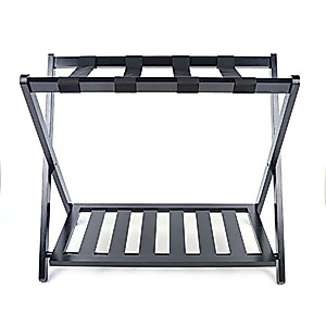 TBVECHI Luggage Rack, Household 2 Tier Black Luggage Storage Rack Folding Bedroom Storage Rack High-Grade Bamboo Wood Foldable Design Easy to Store Strong Load-Bearing Capacity for Home Hotel Use