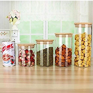 Glass Food Storage Jar Set of 2 (8 oz) BPA Free Clear Glass Canister with Airtight Seal Bamboo Lid Bulk Food Storage Containers for Cereal Tea Coffee Spice Sugar Cookies Nuts Candy