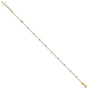 Auriga Fine Jewelry 14k Tri Colored Gold Diamond Cut Beaded Cross Bracelet 7"