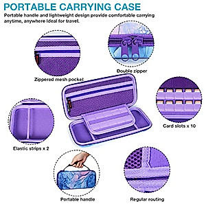 molshine Carrying Case Compatible with Nintendo Switch OLED Model 2021/Switch 2017,Hard Shell Shockproof Protective Cover Travel Bag with Handle/10 Game Cartridges for Console Joy-Con (Purple Wave)