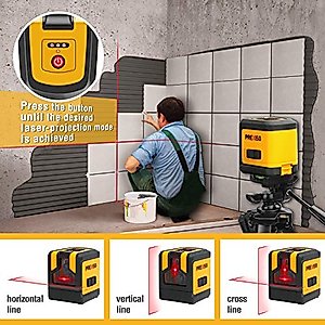 PREXISO 30FT Self Leveling Cross Line Laser, Switchable Vertical and Horizontal Red-Beam Line with Mount Clamps, 2 AA Batteries Included