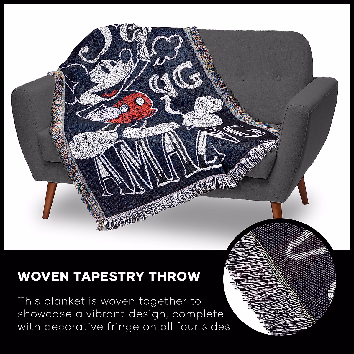 Disney's Mickey Mouse, "Amazing Day" Woven Tapestry Throw Blanket, 48" x 60", Multi Color