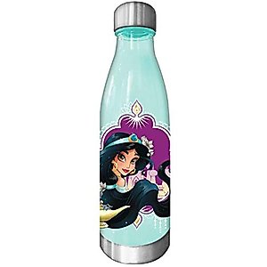 Silver Buffalo Disney Princess Jasmine Plastic Curved Bottle with Screw Top, 20-ounces, turquoise