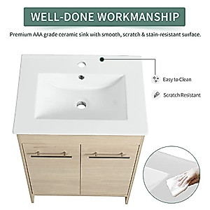 JIBIO 24" Bathroom Vanity Sink Free Standing Bathroom Storage Cabinet w/Ceramic Sinks with 2 Doors Adjustable Shelf Modern Cabinet Space Saver for Apartment Dorm Contemporary Bath