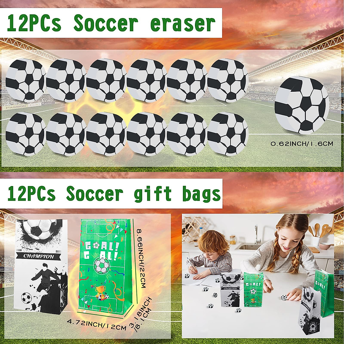 158Pcs Soccer Party Favors - Bags, Whistles, Balls, Slap Bracelets, Keychains, Stickers, Tattoos for Party Goodie Bags
