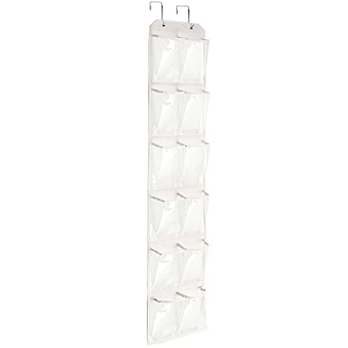 ESINGMILL Over the Door Shoe Organizer - Hanging Holder with 12 Large Clear Pockets and 2 Metal Hooks, Shoe Rack for Narrow Closet Door