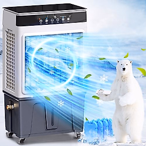 Evaporative Air Cooler, 3500CFM 3-in-1 Swamp Cooler with 7.5Gal Water Tank, 120° Oscillation, 3 Speeds 3 Modes, 4 Ice Packs, 12H Timer, Remote, Portable Air Conditioner for Room, Home & Office