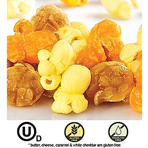 The Popcorn Factory Popcorn Gift Tin, Simply Red, 3.5 Gallons (Robust Cheddar, Butter, Caramel)