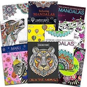 Adult Coloring Books Super Set -- 10 Deluxe Coloring Books for Adults and Teens