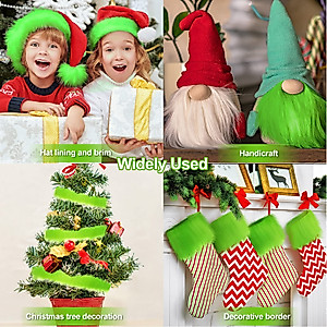 360 Inches Shaggy Plush Fake Fur Fabric Green Precut Faux Fur Strips Craft Fluffy Fuzzy Rolls of Fur 2" x 59" 4" x 59" DIY Faux Fur Ribbon for Gnomes Beard Hair Cosplay Costume Dwarf Decoration