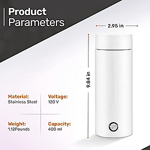 400ml Portable Electric Kettle and Water Cup, Suitable for Milk, Coffee, Water and Tea, Stainless Steel Bottle, Automatic Shut off and Dry Protection Travel Kettle