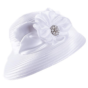 Lawliet Women Satin Ribbon Dress Church Couture Bridal Wedding Occasion Hat A585 (White)
