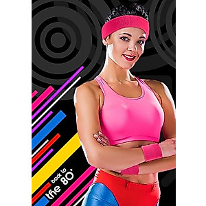 80s Sweatbands Neon Sweatbands Set Includes Pink, Blue, Yellow and Green Headband and Wristbands, Sweat Bands Headbands for Women with Matching Wristbands, Sweatbands for Women for Halloween Costumes