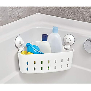 iDesign Cade BPA-Free Plastic Corner Storage Organizer 2 Push Lock Cups for Bathroom Shower/Tub, 7.52" x 12" x 7.32", Suction Basket