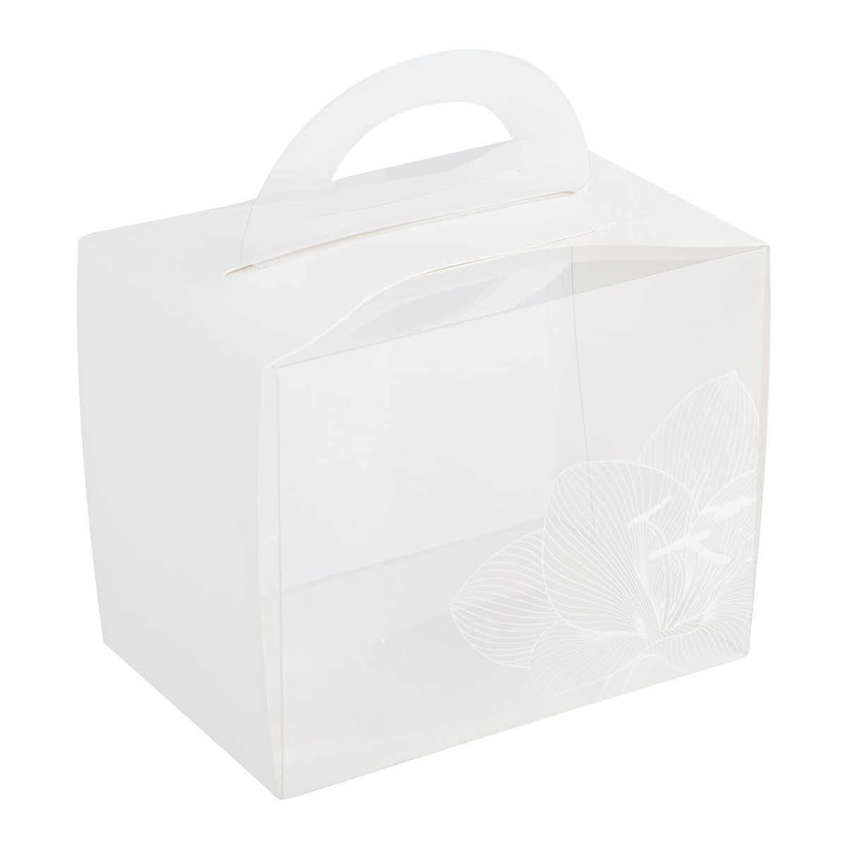 Restaurantware-5 Inch x 3.25 Inch Individual Cupcake Boxes, 100 Disposable Cupcake Display Boxes - With Handle, Lotus Accent, Clear Plastic Single Cupcake Containers, For Weddings Or Birthdays