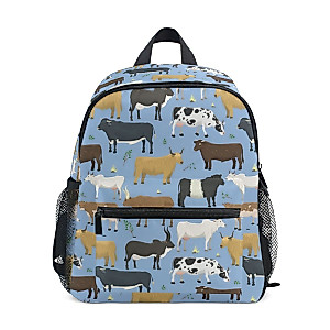Fisyme Toddler Backpack Cows Farm Animal School Bag Kids Backpacks for Kindergarten Preschool Nursery Girls Boys, M