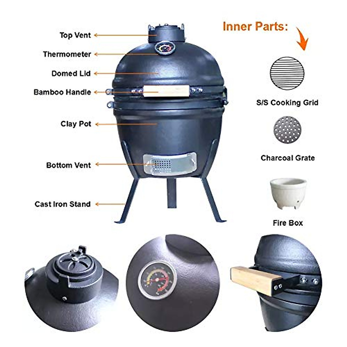 RJMOLU Outdoor BBQ Grill 13" Ceramic Egg Shaped Smoker Barbecue Stove Ceramic Barbecue for Picnic Garden Terrace Camping Travel
