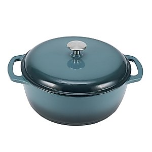 Amazon Basics Cast Iron Dutch Oven Pot with Lid, Enameled, Round, Dual Handles, Heavy-Duty, Medium, 6-Quart, Gray