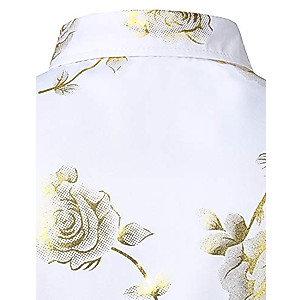 ZEROYAA Mens Hipster 3D Golden Rose Floral Printed Slim Fit Long Sleeve Button Down Dress Shirts ZZCL22 White Medium