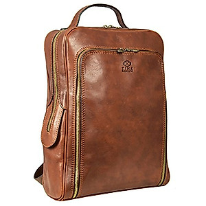 Time Resistance Leather Backpack Rucksack City Bag Unisex Matt Brown